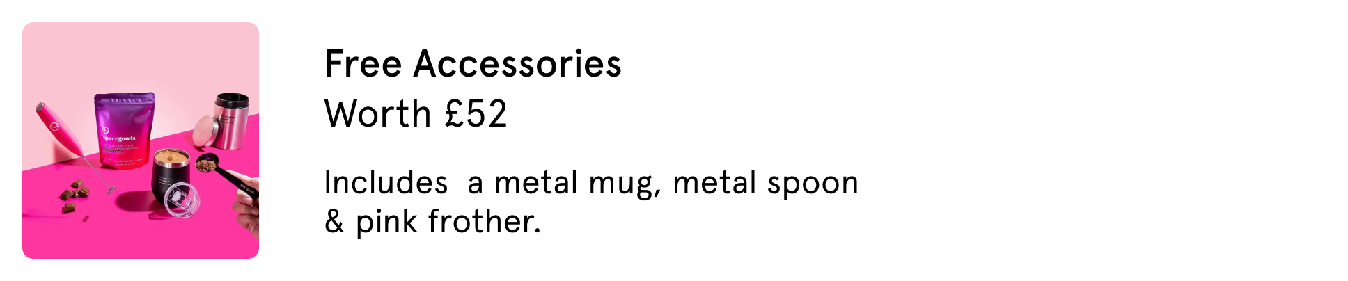 Promotional image with accessories including mug, spoon, frother ...